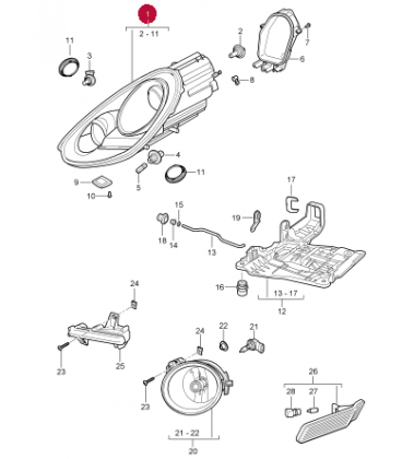چراغ جلو سمت چپ پورشه کیمن سال های 2009 تا 2012 اورجینال