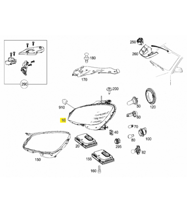 چراغ جلو سمت چپ مرسدس بنز کلاس C سال های 2008 تا 2011 اورجینال