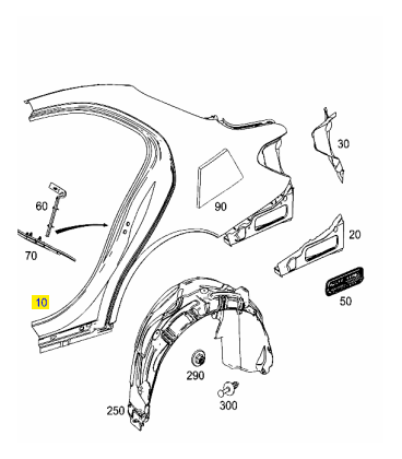 گلگیر عقب سمت راست مرسدس بنز کلاس C سال های 2014 تا 2015 اورجینال