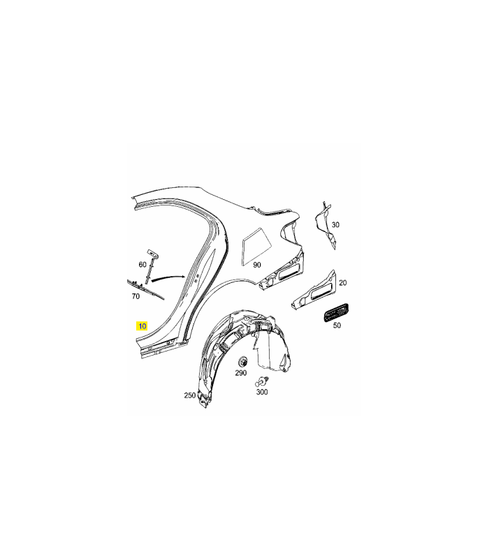 گلگیر عقب سمت راست مرسدس بنز کلاس C سال های 2014 تا 2015 اورجینال