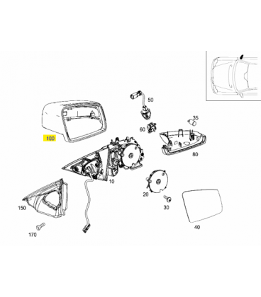 آیینه بغل کامل سمت راست مرسدس بنز سال های 2009 تا 2015 اورجینال