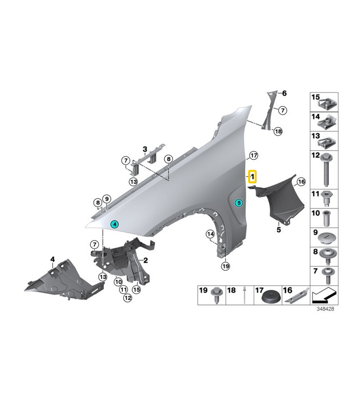 گلگیر جلو سمت چپ بی ام و X5 سالهای 2006 تا 2013 اورجینال