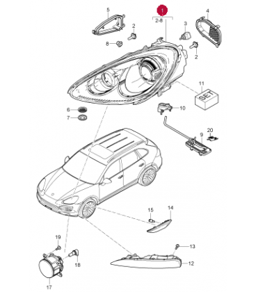 چراغ زنون جلو مشکی سمت چپ پورشه کاین سال های 2012 تا 2017 اورجینال