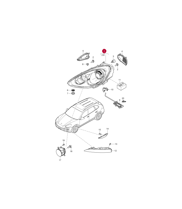 چراغ زنون جلو مشکی سمت راست پورشه کاین سال های 2012 تا 2017 اورجینال